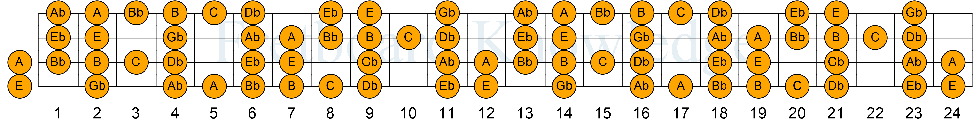 C Db Eb E Gb Ab A Bb B - Bass Guitar Fretboard Knowledge